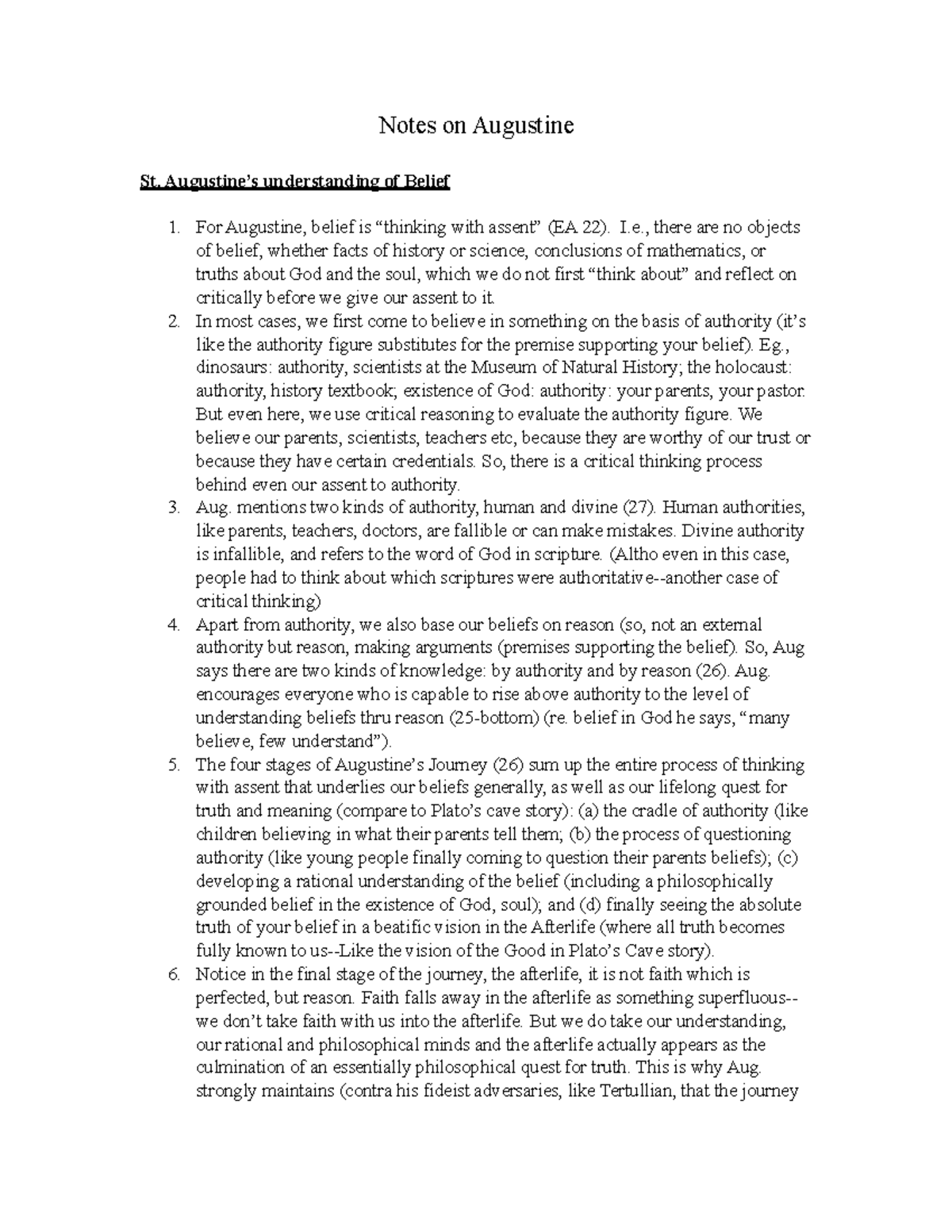 Notes on Augustine - Augustine’s understanding of Belief For Augustine ...