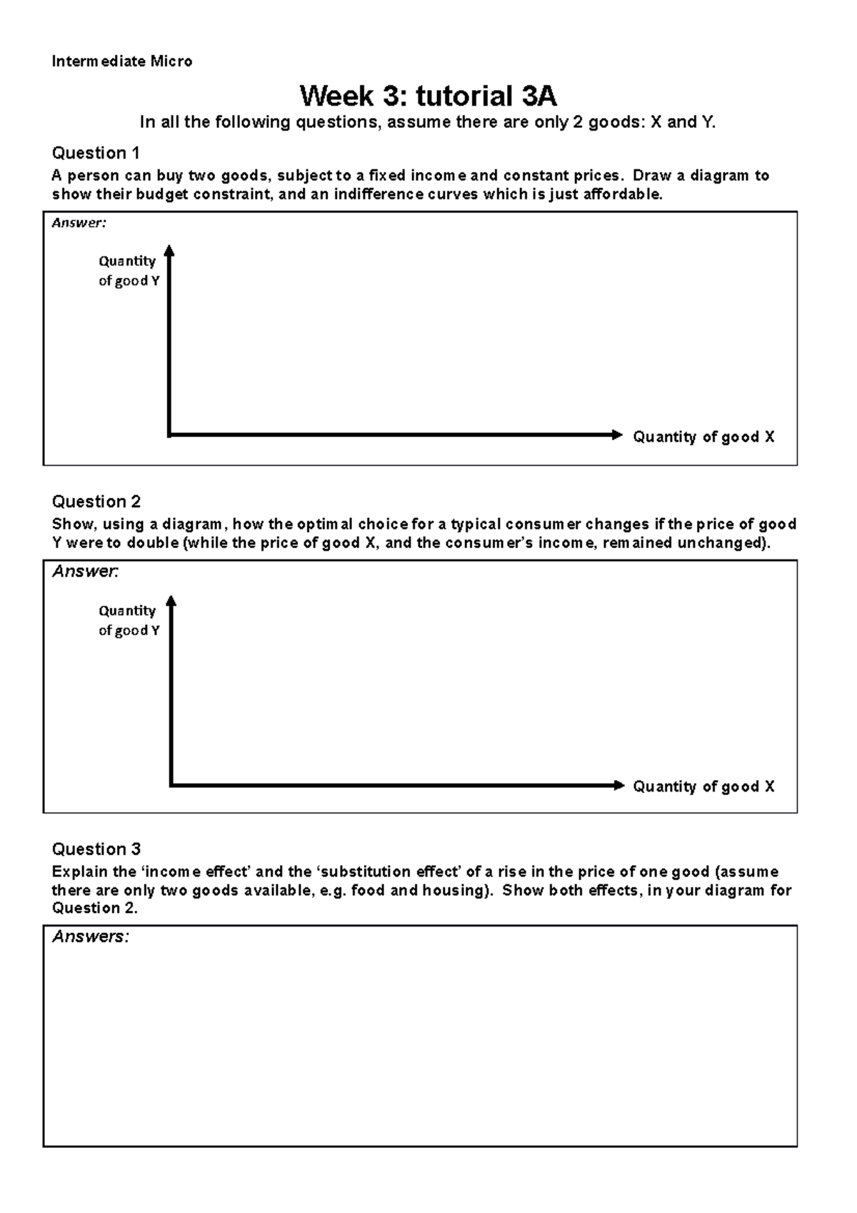Intermediate micro 3A Tutorial questions - Intermediate Micro Week 3 ...