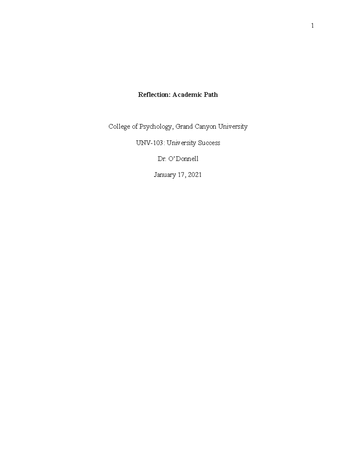 Reflection Academic Path - Reflection: Academic Path College of ...