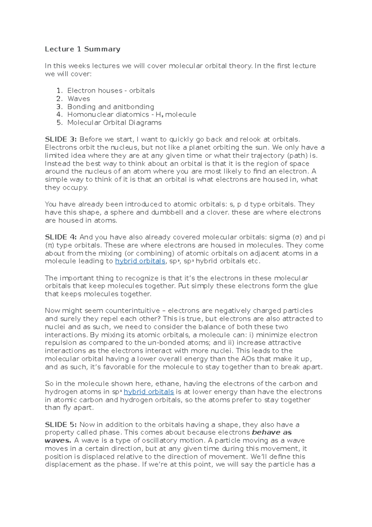 Lecture 1 Summary - notes - Lecture 1 Summary In this weeks lectures we ...