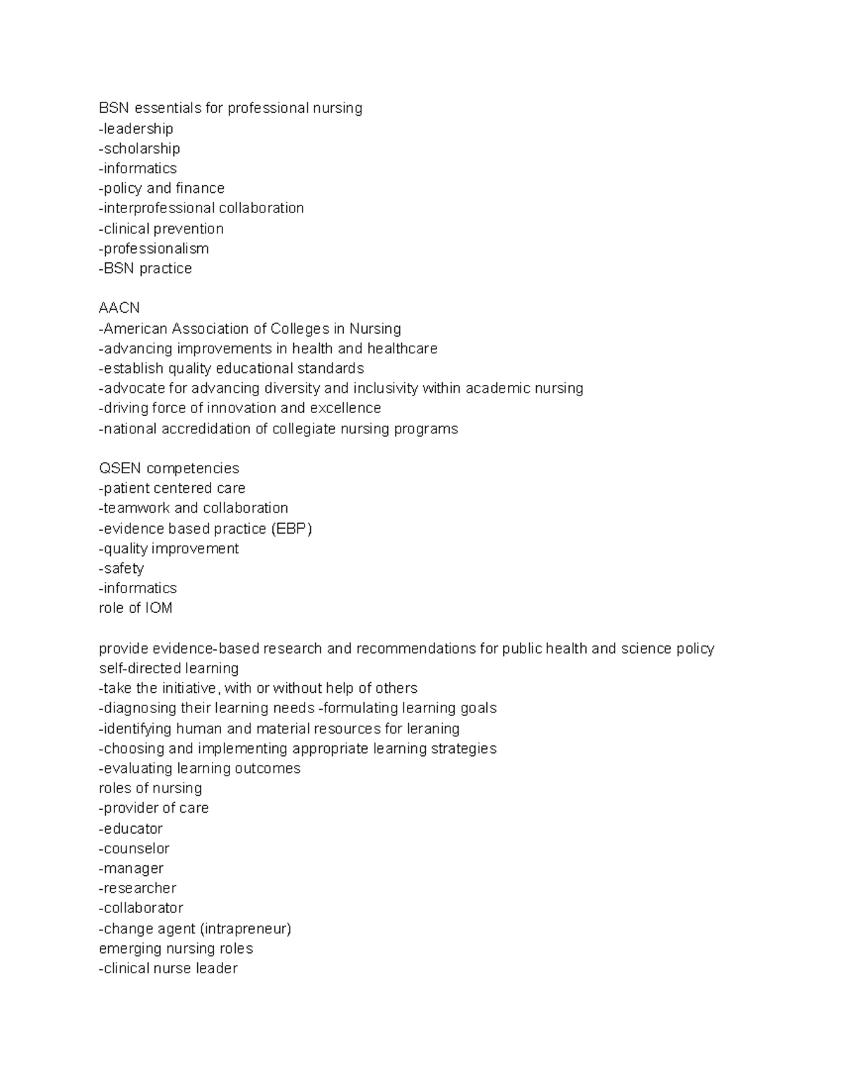 Intro to nursing notes - BSN essentials for professional nursing ...