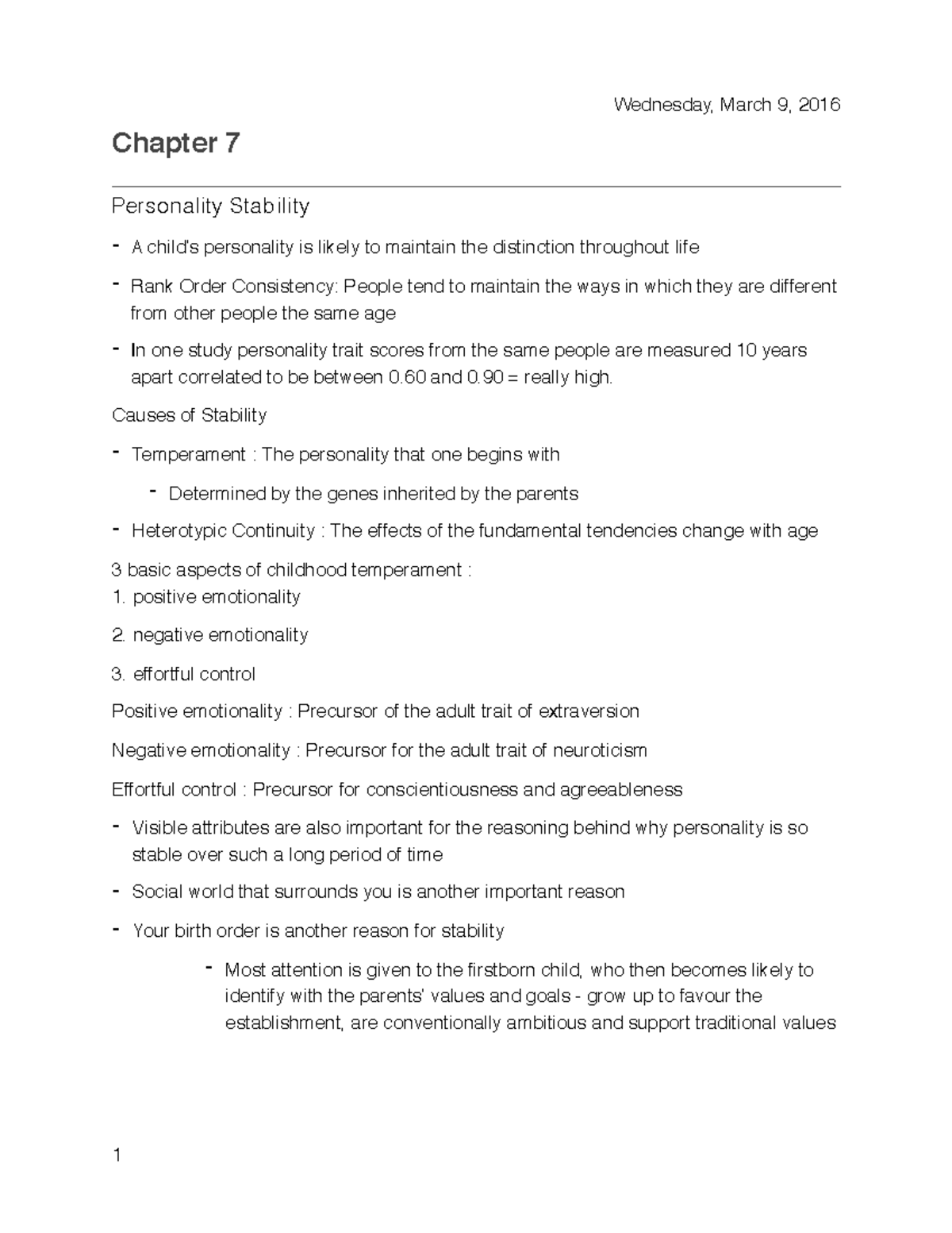 Summary The Personality Puzzle - Chap 7,10,11 - Wednesday, March 9 ...