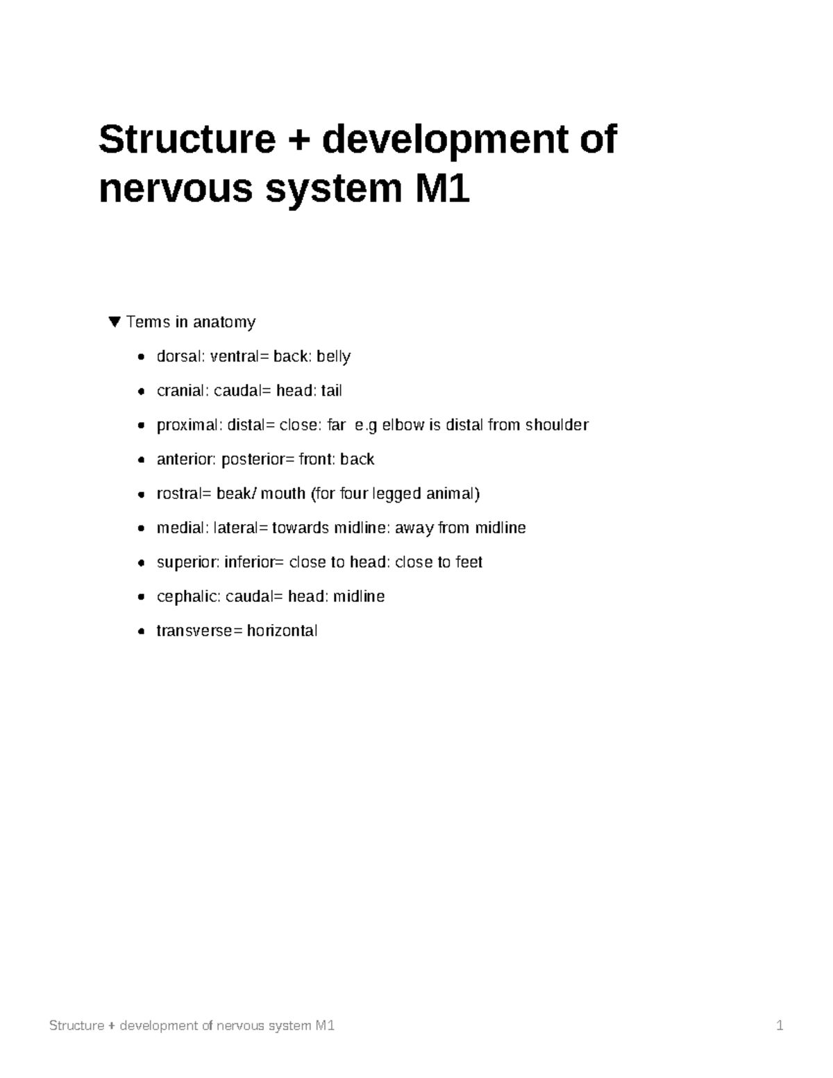Structure development of nervous system M1 - Structure + development of ...