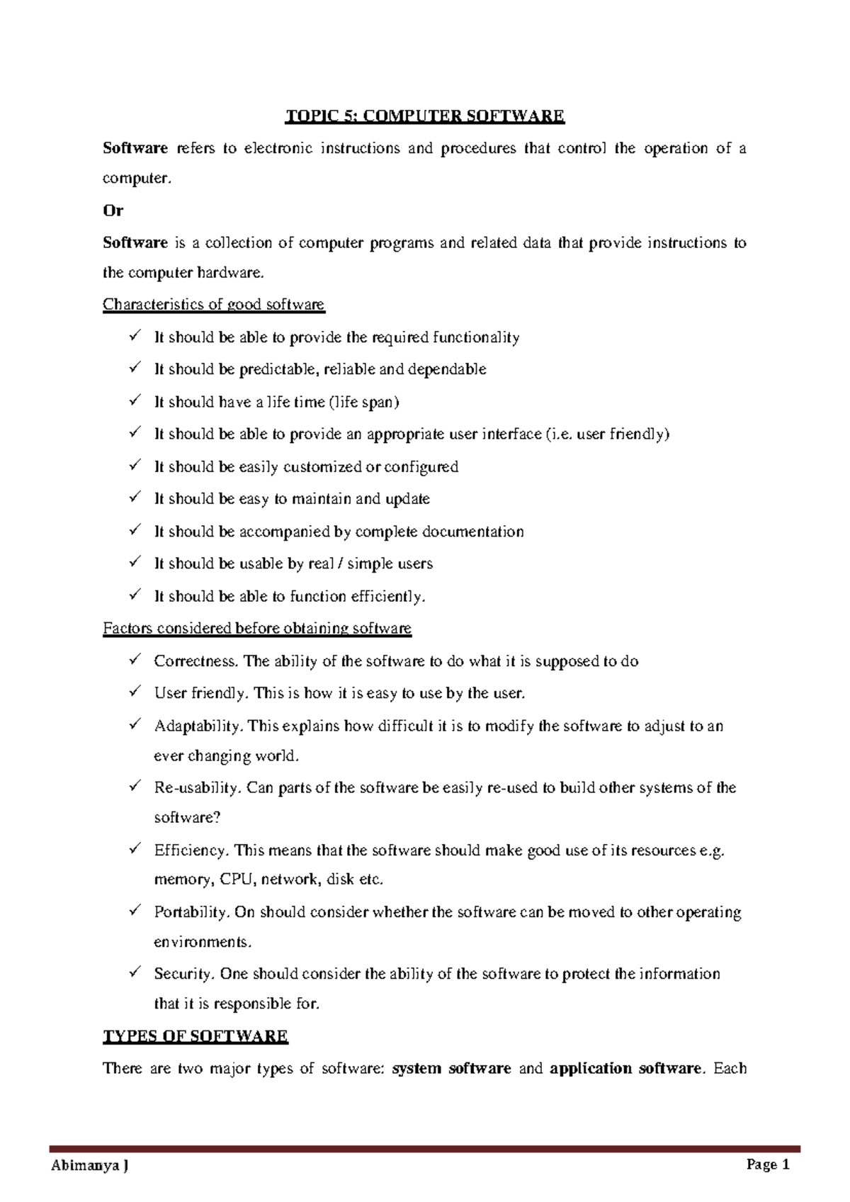 Topic 5 Computer Software - TOPIC 5: COMPUTER SOFTWARE Software refers to electronic ...