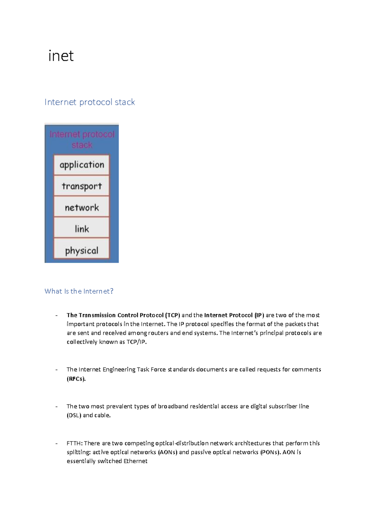 Notities inet - uit videocolleges - inet Internet protocol stack What ...