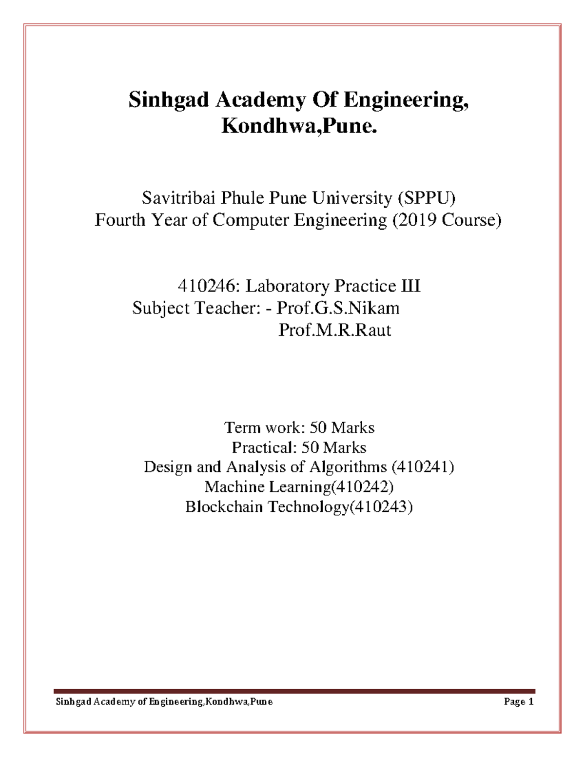DAA Lab Manual - Sinhgad Academy of Engineering,Kondhwa,Pune Page 1 Sinhgad Academy Of ...