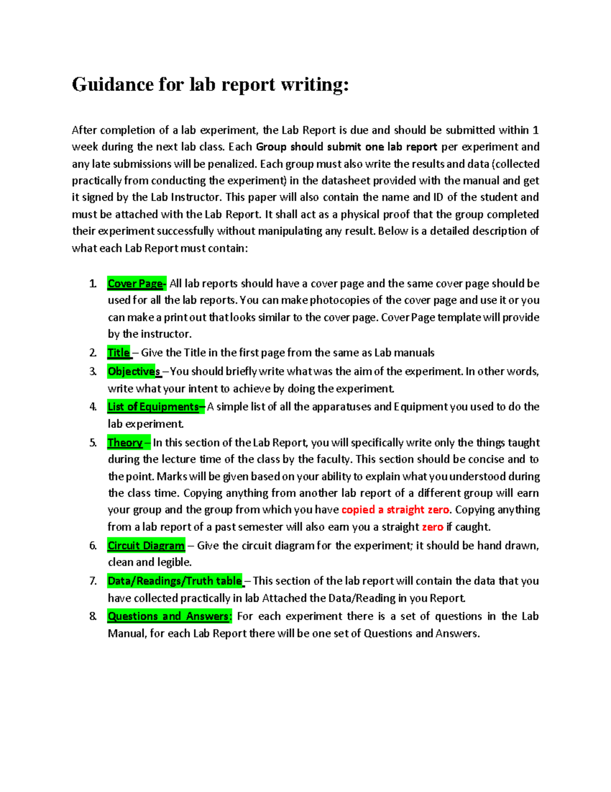 Guidance for report writing. EEE141 - Guidance for lab report writing ...