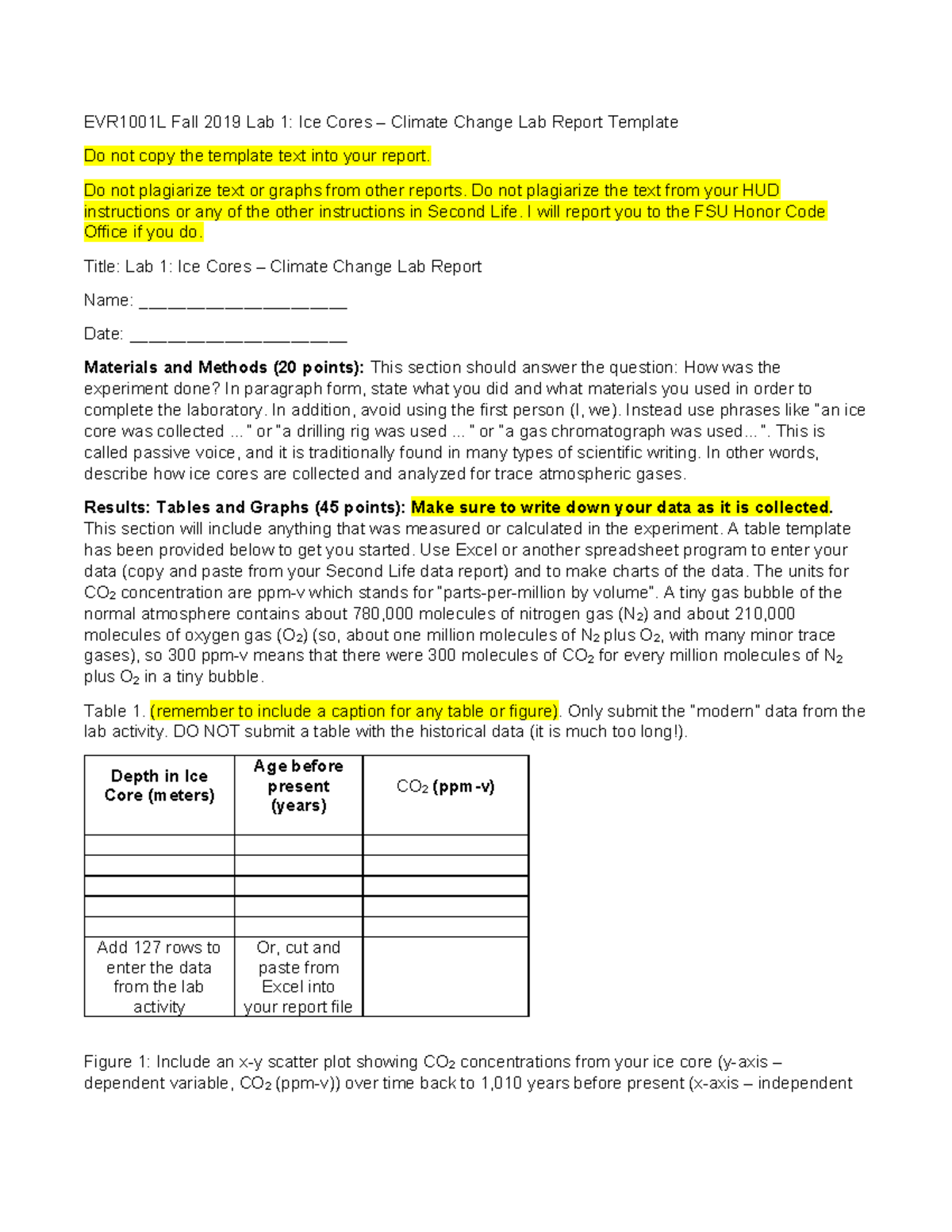 EVR1001L Ice Cores and Climate Change Lab Report Template - EVR1001L ...