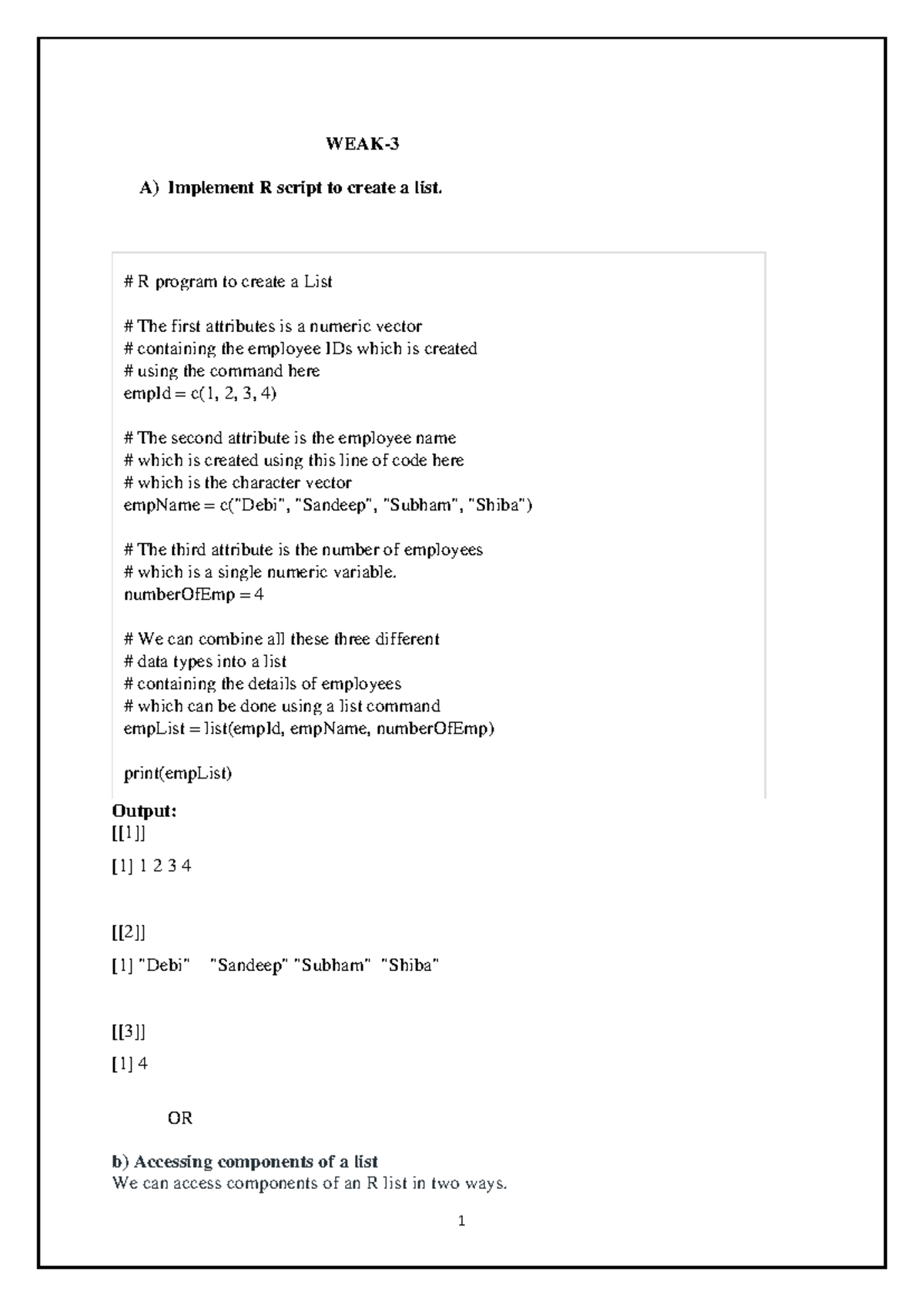Weak 3 R Script Weak 3 A Implement R Script To Create A List R Program To Create A List The