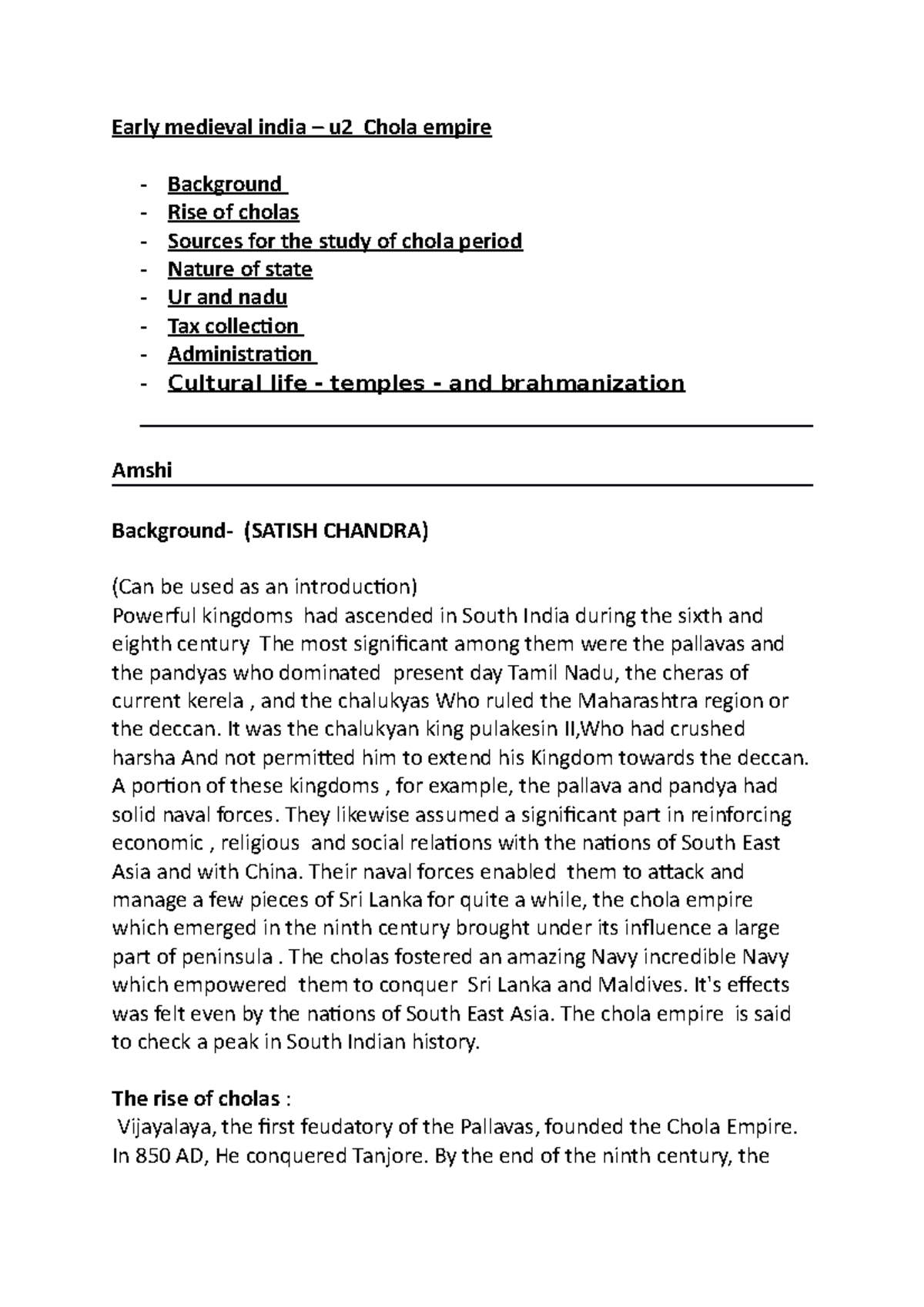 Emi chola empire - Notes - Early medieval india – u2 Chola empire ...