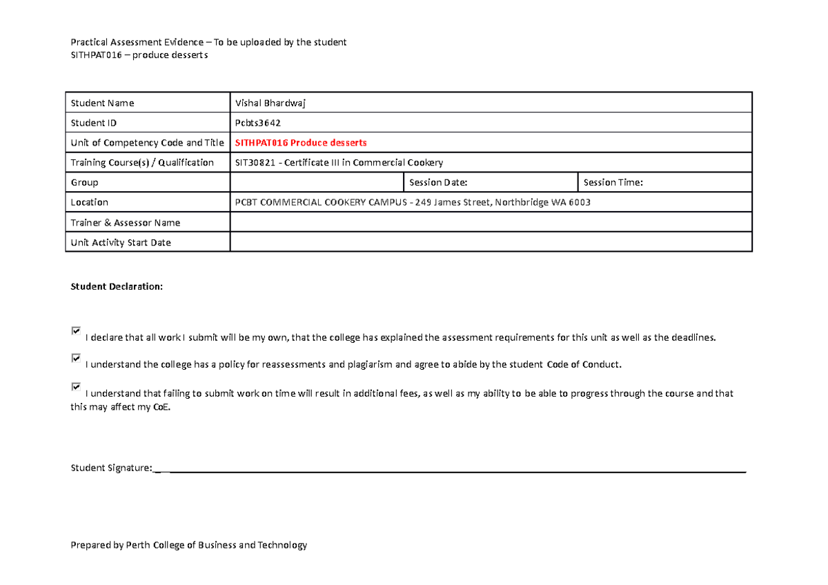 Andddddddddddddddddd - SITHPAT016 – produce desserts Student ...