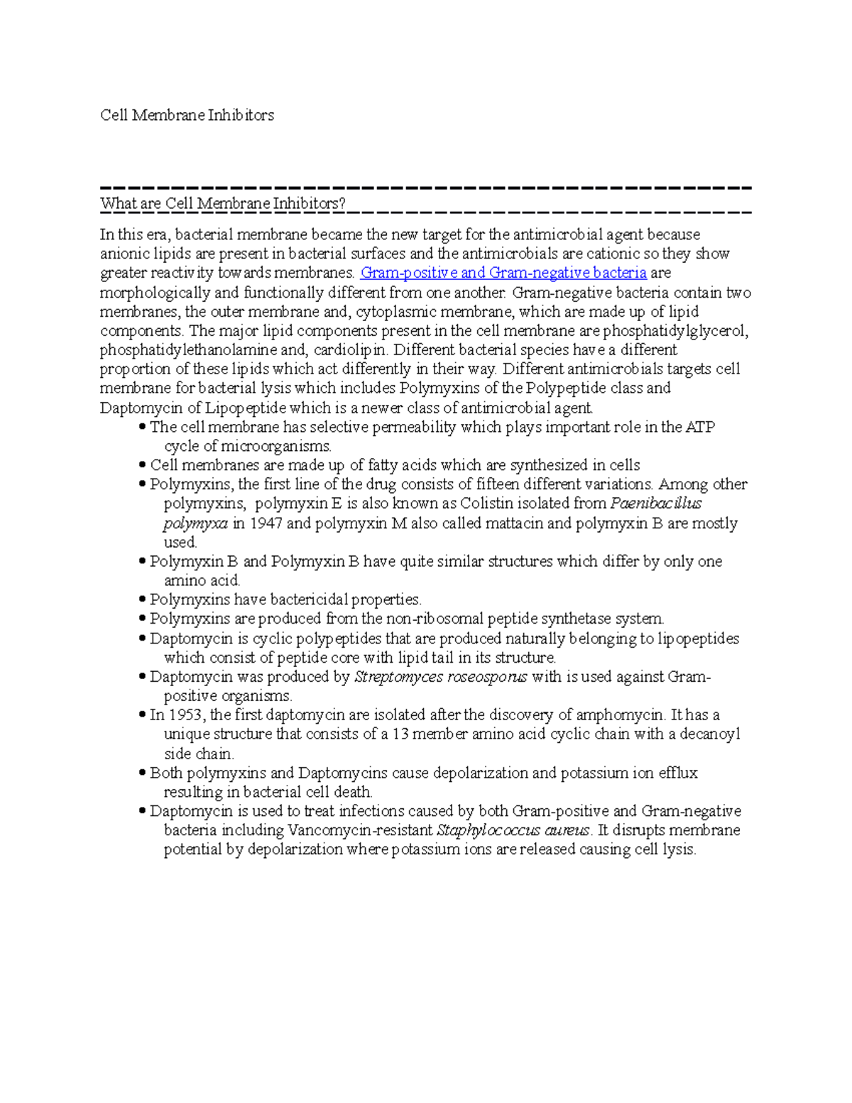 Cell Membrane Inhibitors - Gram-positive and Gram-negative bacteria are ...