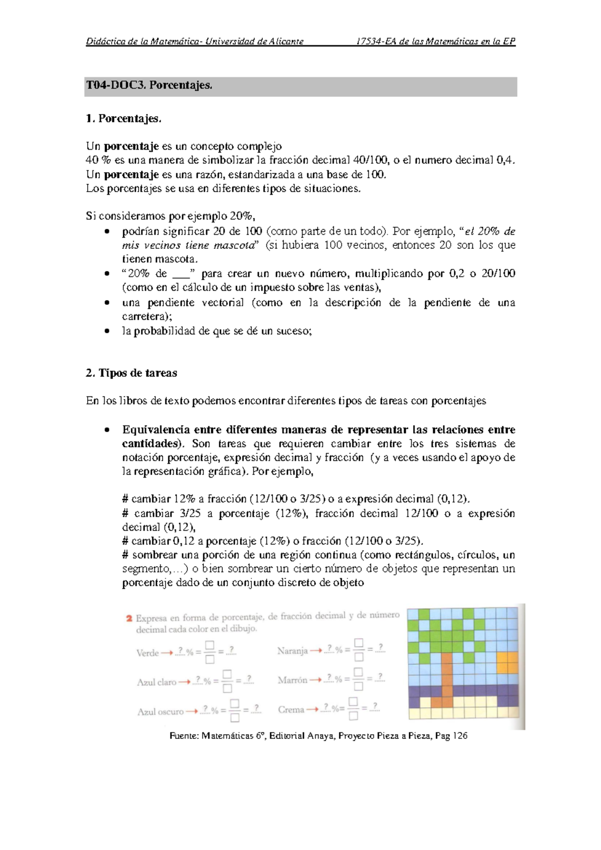 T04 DOC3 Porcentajes(2021 22) - Didáctica de la Matemática- Universidad de Alicante 17534-EA de ...
