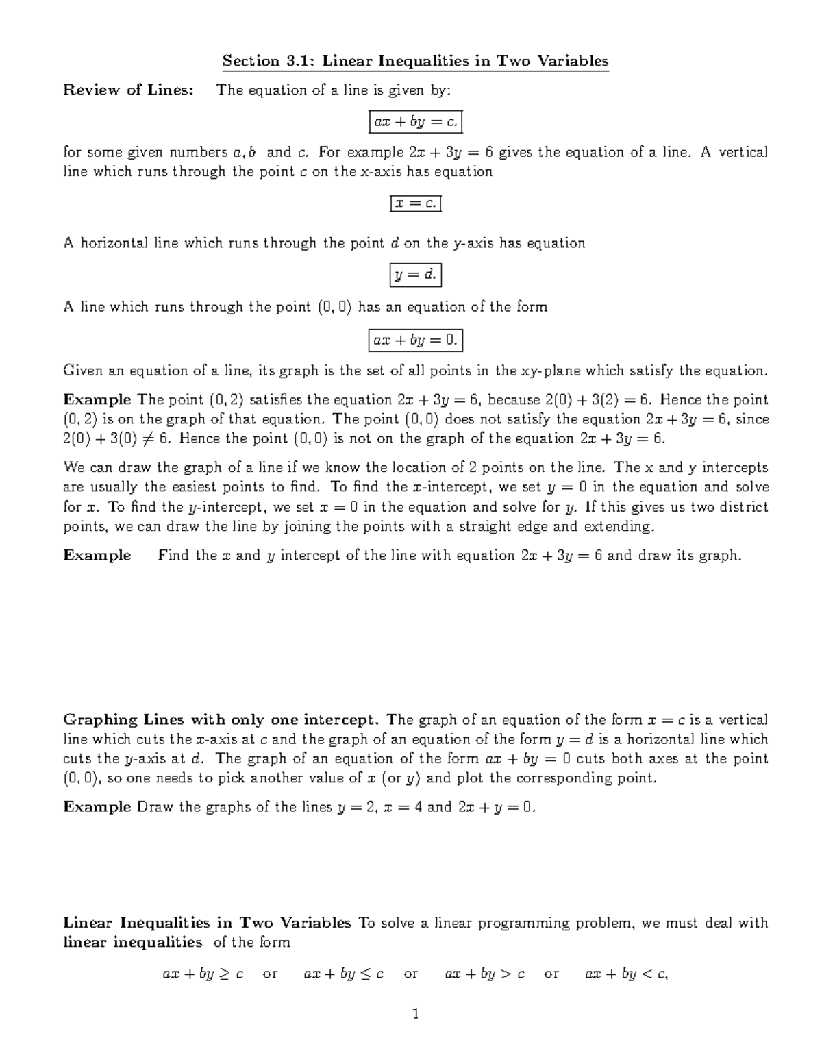 Lecture notes 21 - Linear Inequalities - Section 3: Linear Inequalities ...
