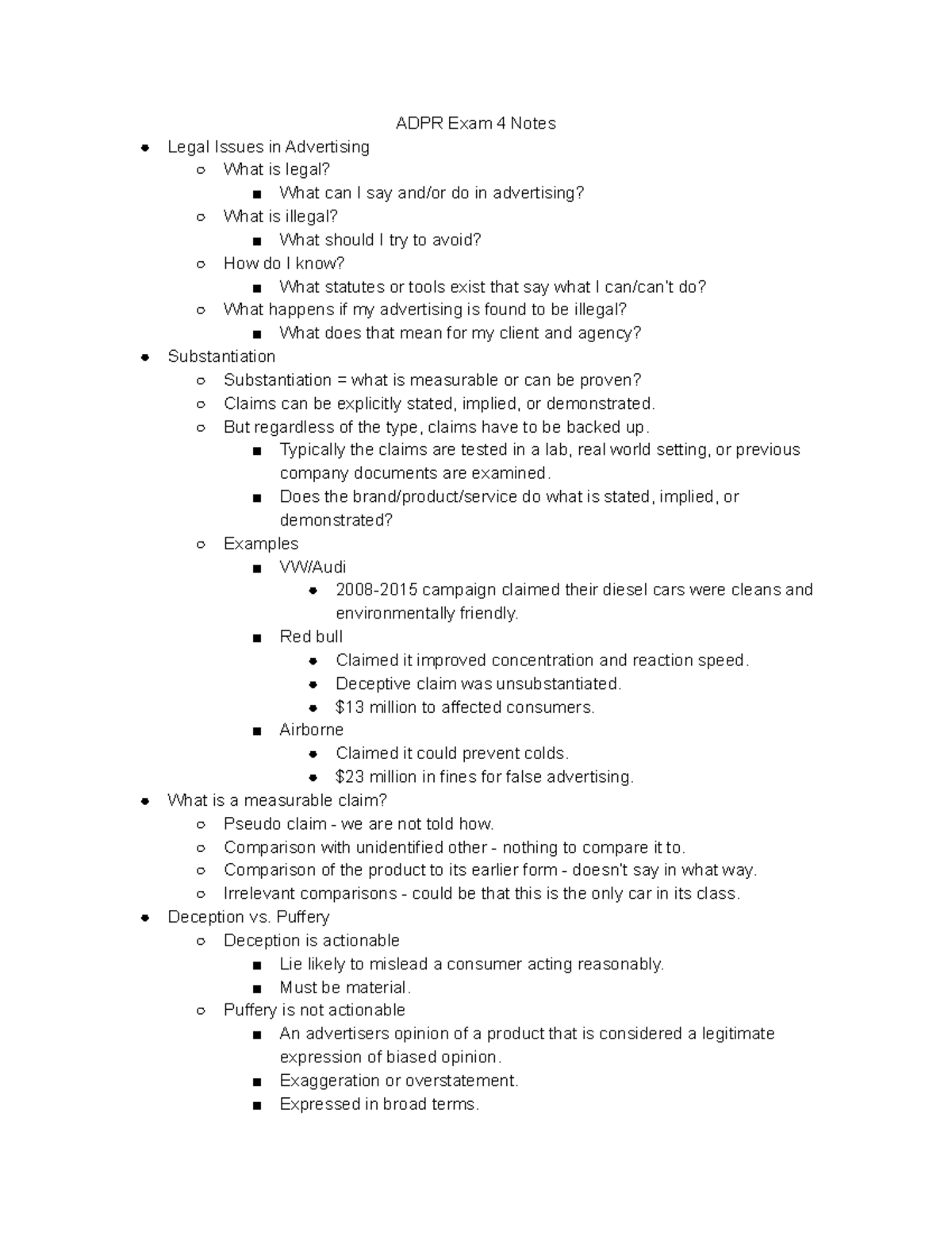 ADPR Exam 4 Notes - Dr. Evans - ADPR Exam 4 Notes Legal Issues in ...