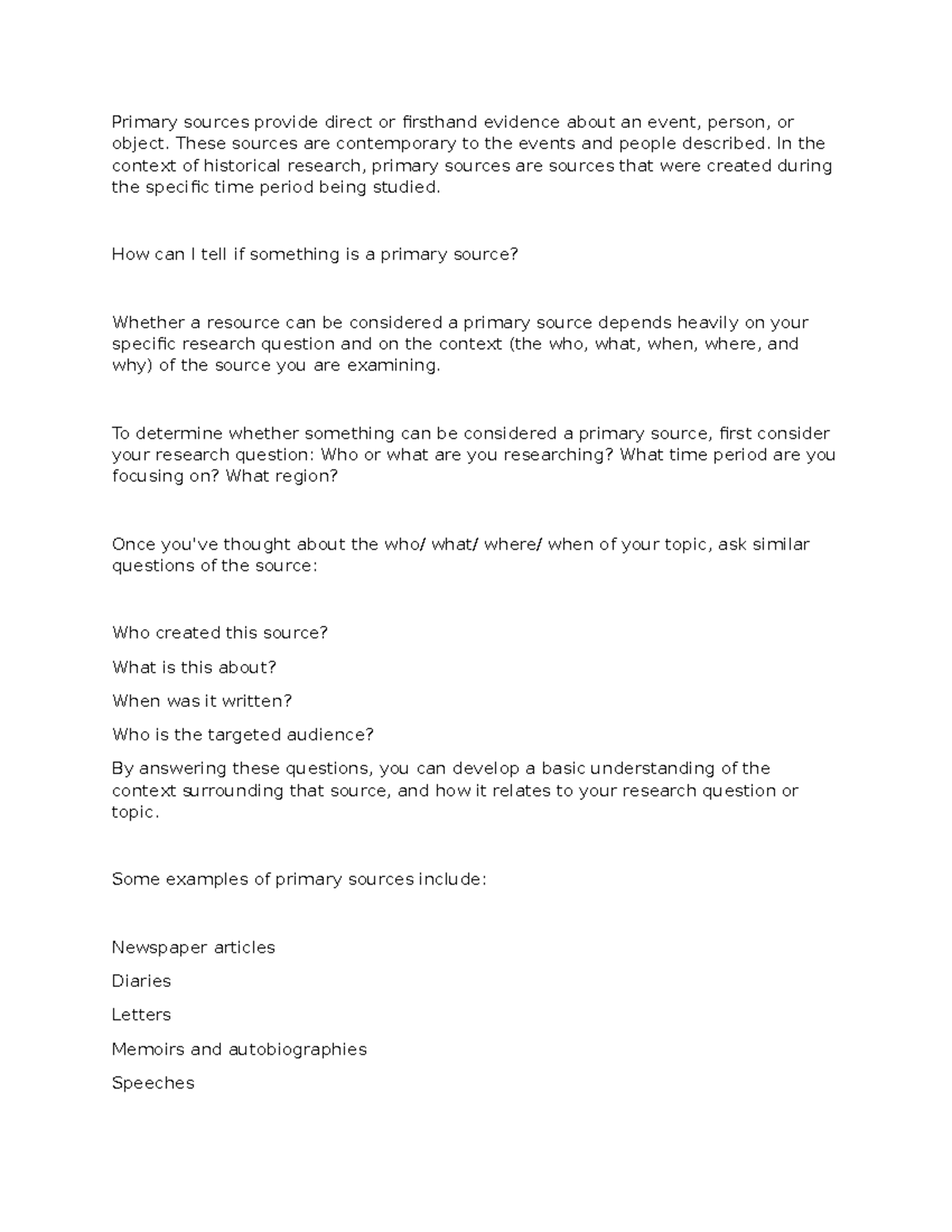 Assessment for Presentation - Primary sources provide direct or ...