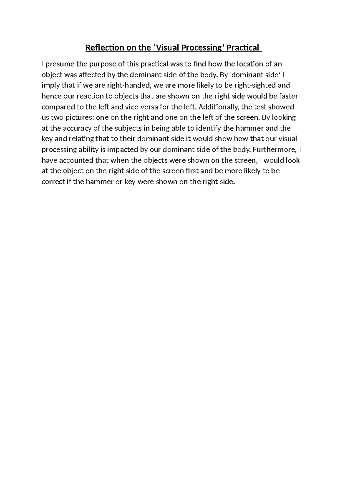 PSYC1003 Reflection #1 - Reflection on the ‘Visual Processing ...