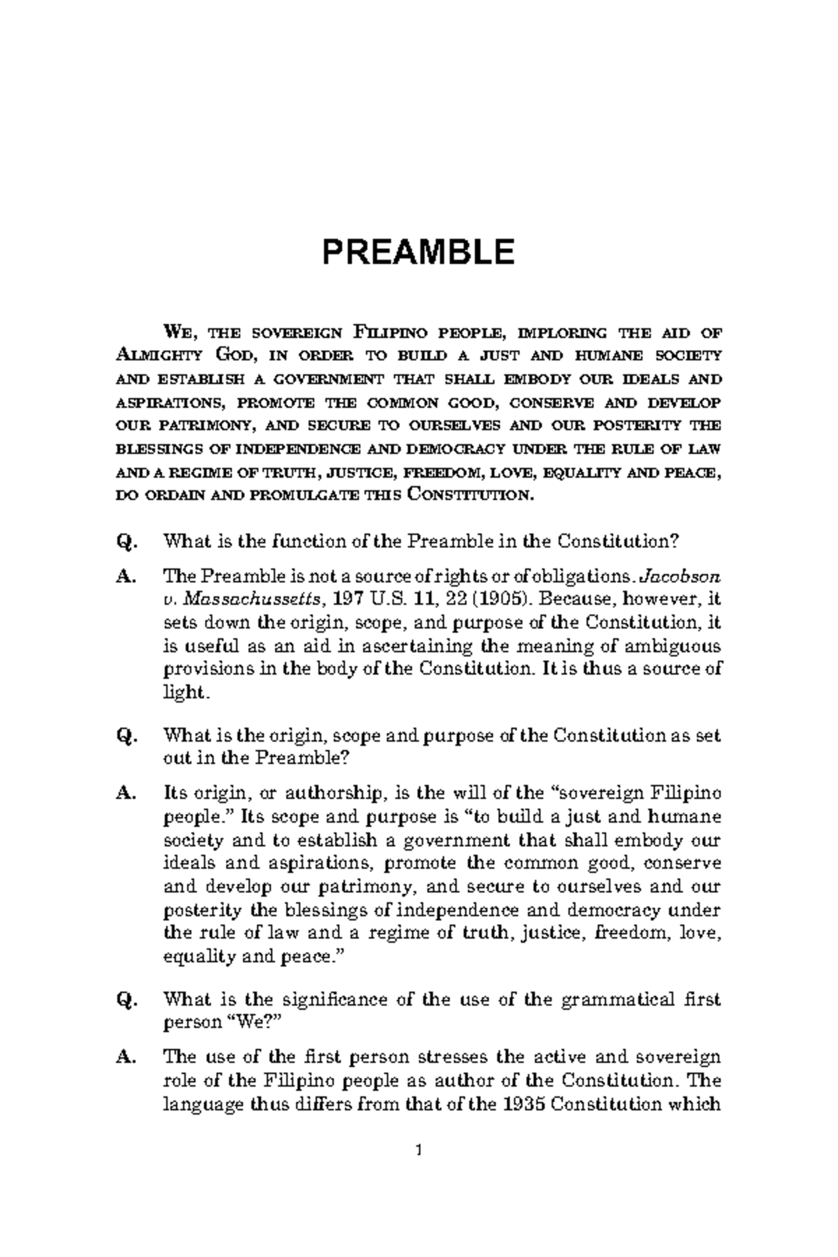 Constitution a Comprehensive Reviewer Be - 1 1 PREAMBLE WE, THE ...