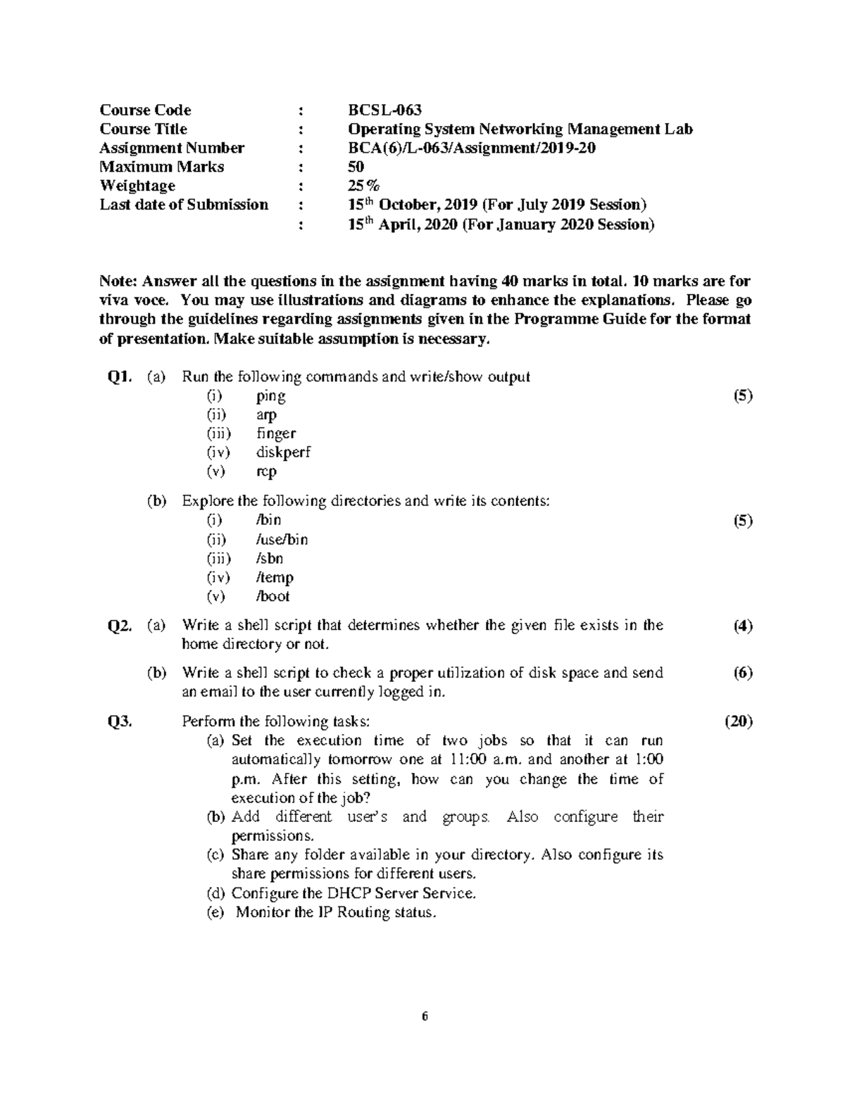 BCSL 063 Assignment 2019 20 - Warning: TT: undefined function: 32 6 Course Code : BCSL- Course ...
