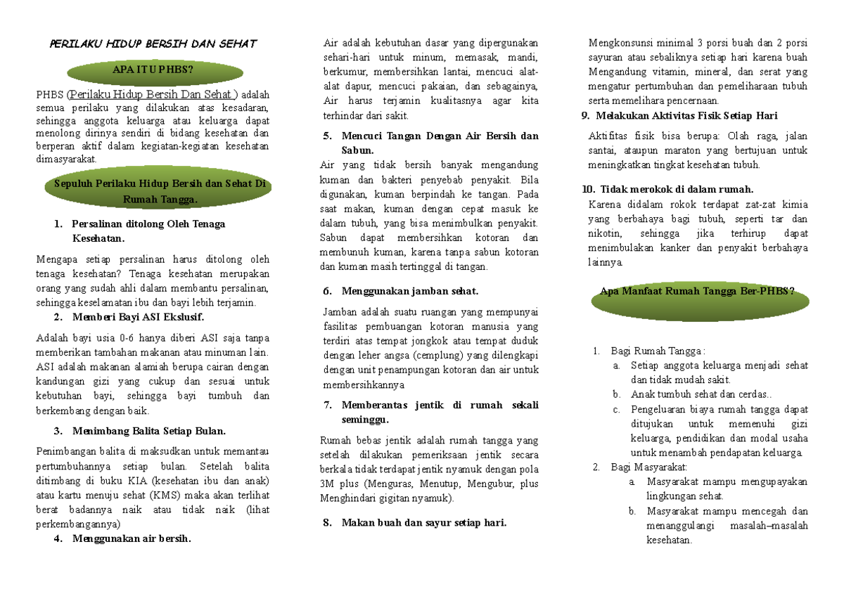 Leaflet PHBS - PHBS - PERILAKU HIDUP BERSIH DAN SEHAT APA ITU PHBS ...