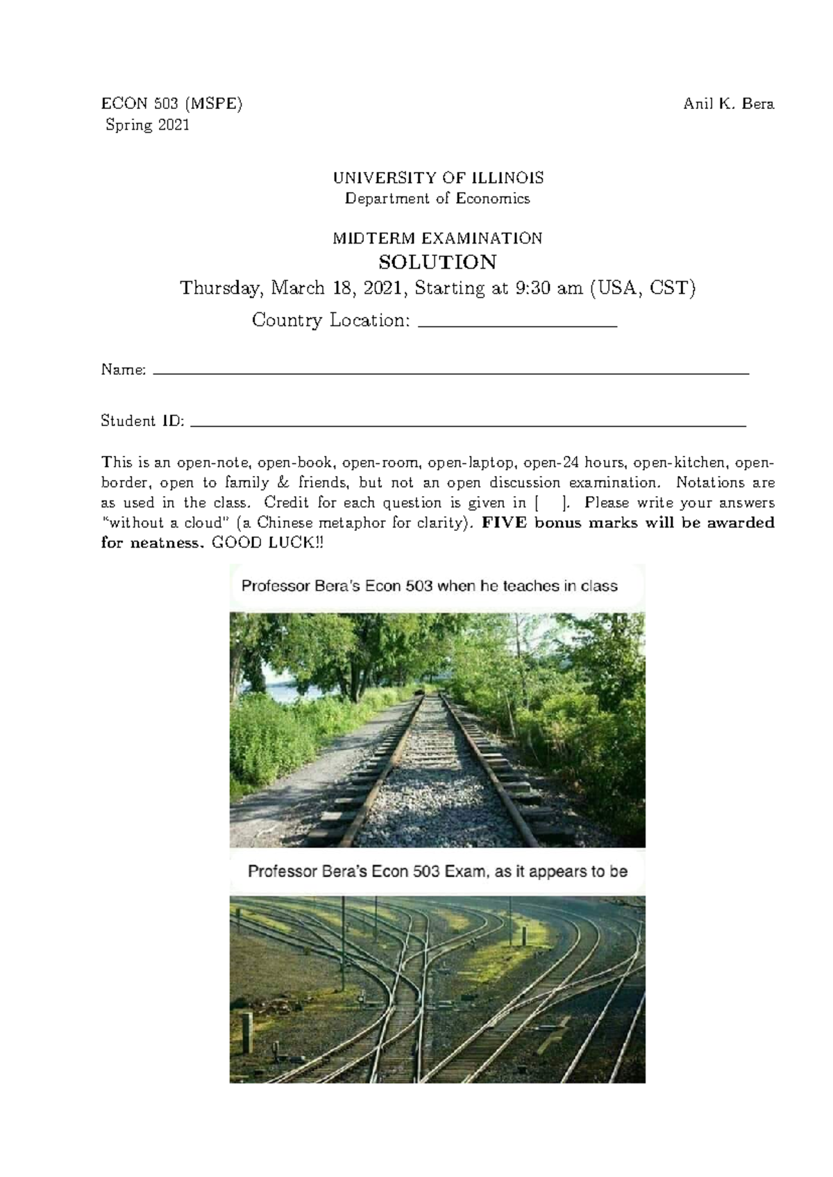 Midterm 2021 solution - ECON 503 (MSPE) Anil K. Bera Spring 2021 ...