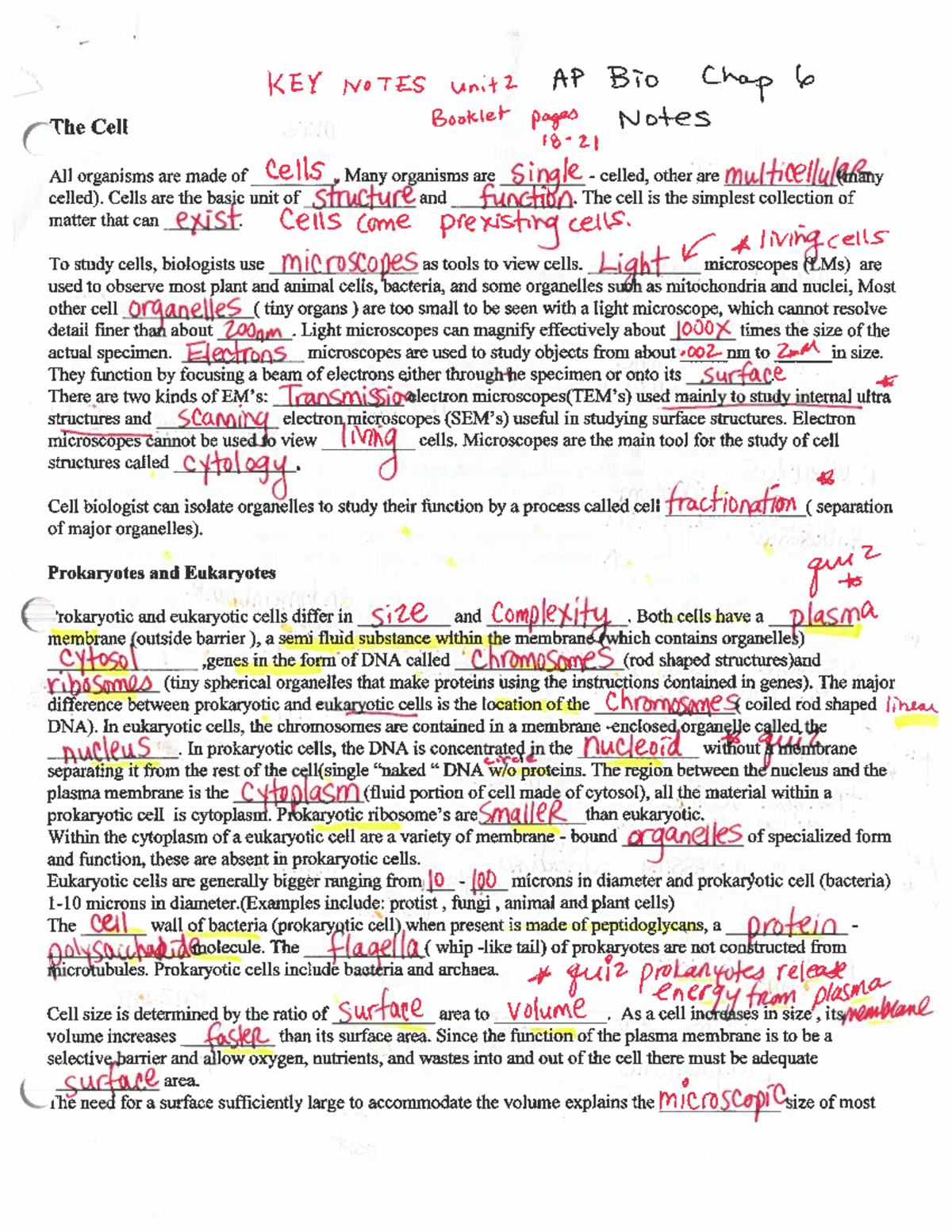 Copy of Key Chap 6 Notes Scanned - KEY NOTES unit 2 AP Bio Chap 6 The ...