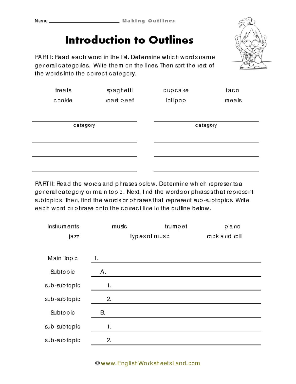 Outline Worksheet - Name M a k i n g O u t l i n e s ...