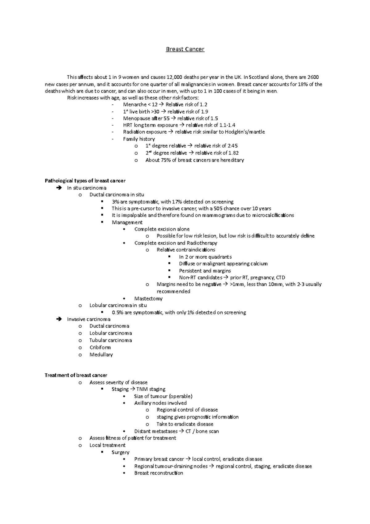 Breast cancer - Lecture notes From academic day - Breast Cancer This ...