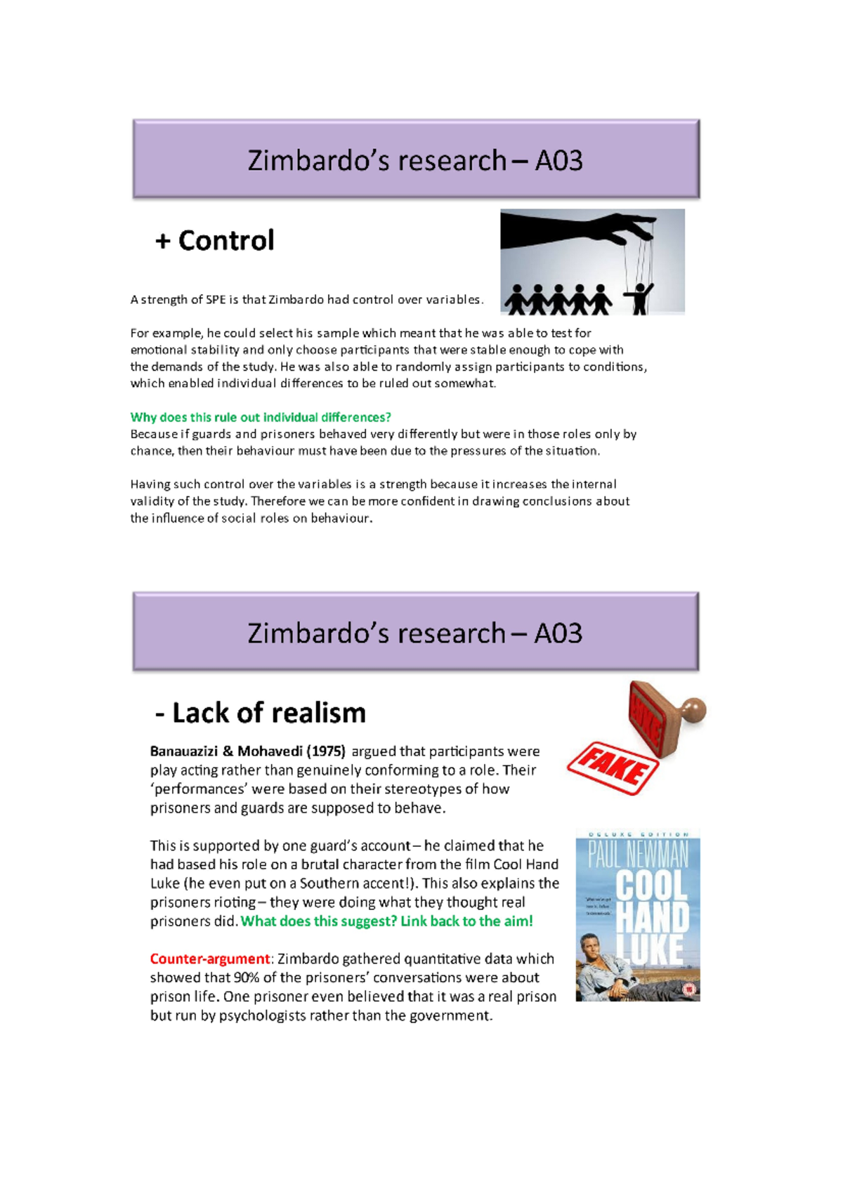Spe - on spe - research A03 Control A strength of SPE is that Zimbardo ...
