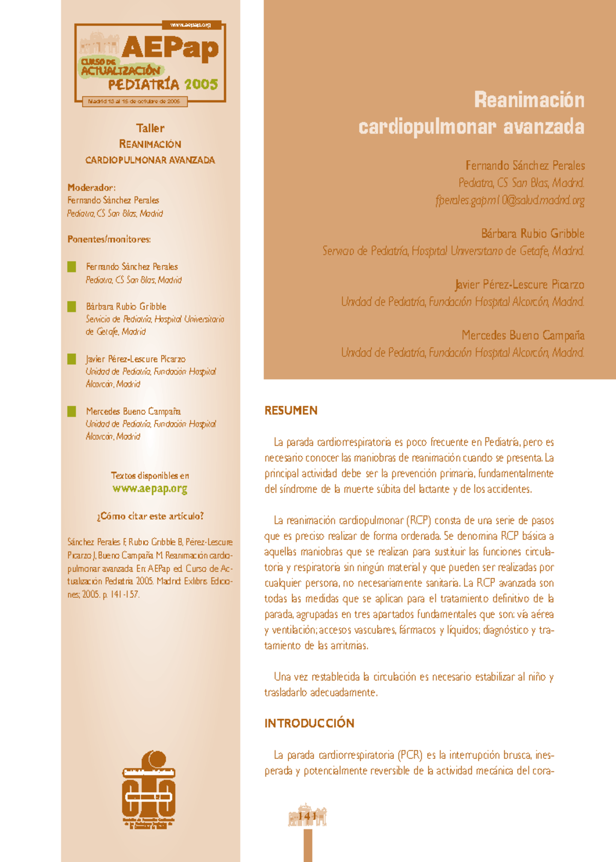 Rcp avanzada - RCP AVANZADO - RESUMEN La parada cardiorrespiratoria es ...