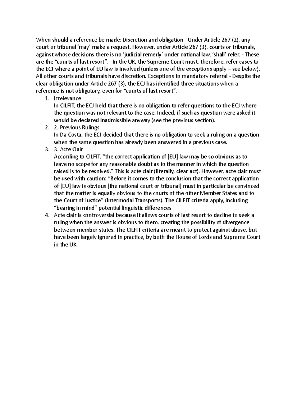 Notes EU Essay - When should a reference be made: Discretion and ...