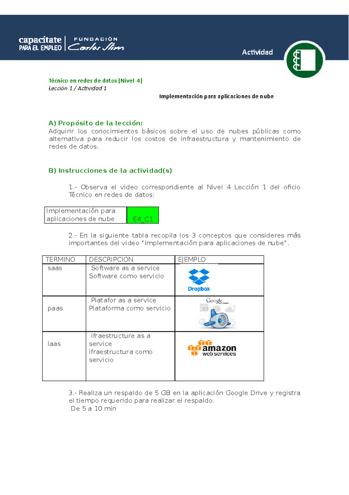 447814621 Tecnico en redes de datos Nivel 4 Leccion 1 laf doc docx - A ...