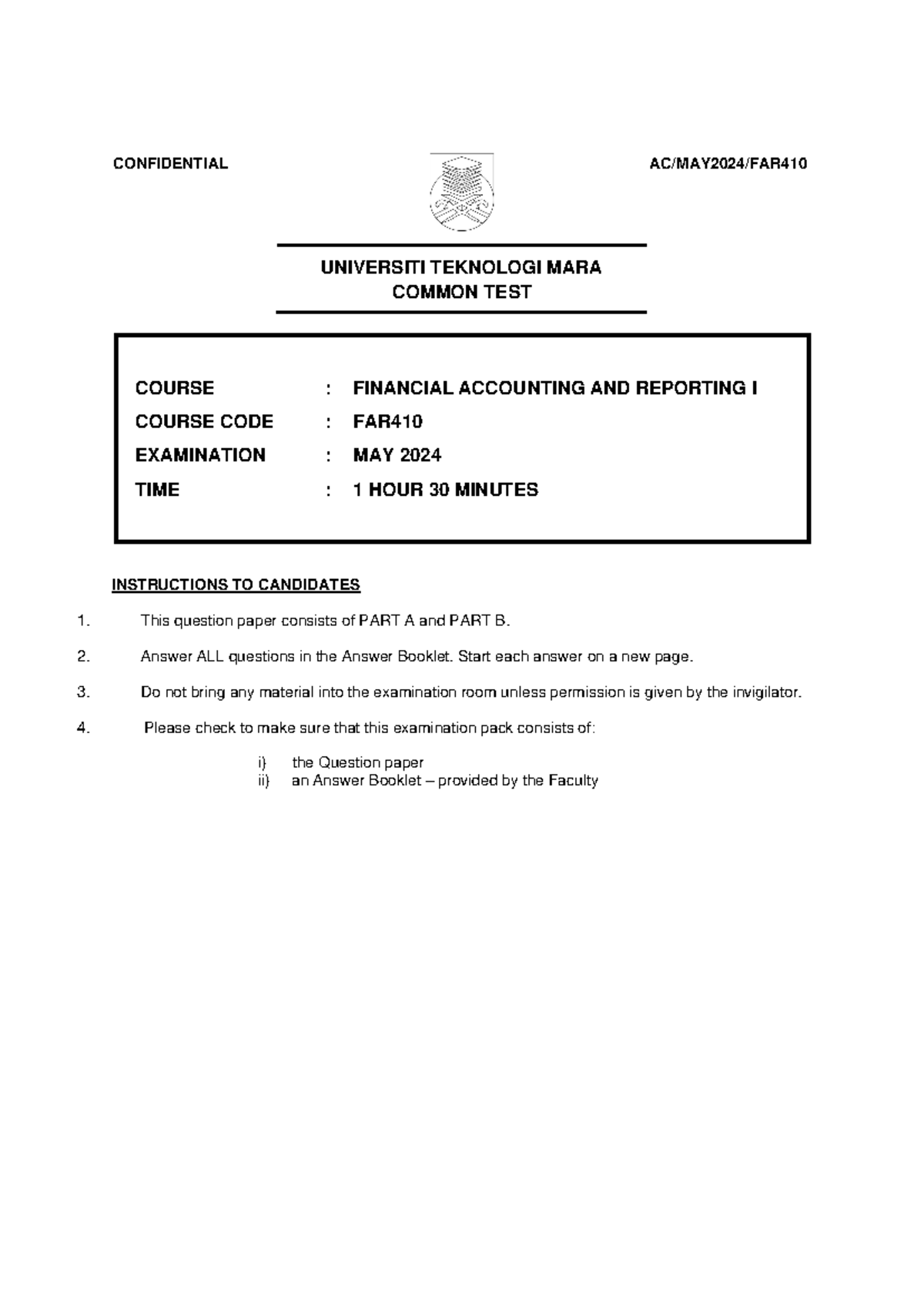 TEST FAR410 - MAY 2024 - annnn - CONFIDENTIAL AC/MAY2024/FAR UNIVERSITI ...