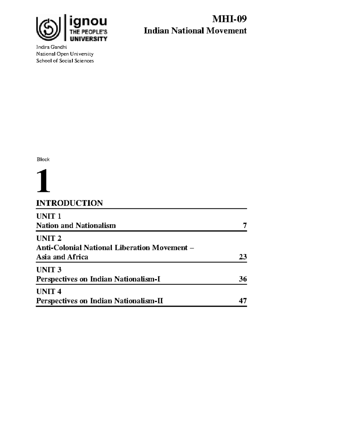 Block-1 - Ignou notes - MHI- Indian National Movement INTRODUCTION ...