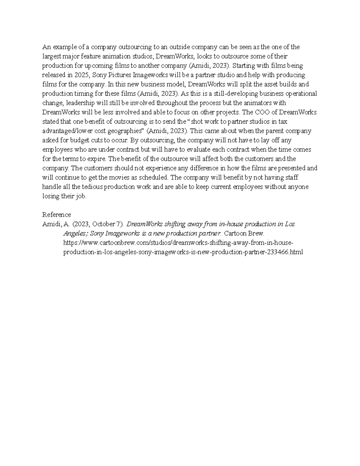 QSO 321 Disc 5 - discussion post - An example of a company outsourcing ...