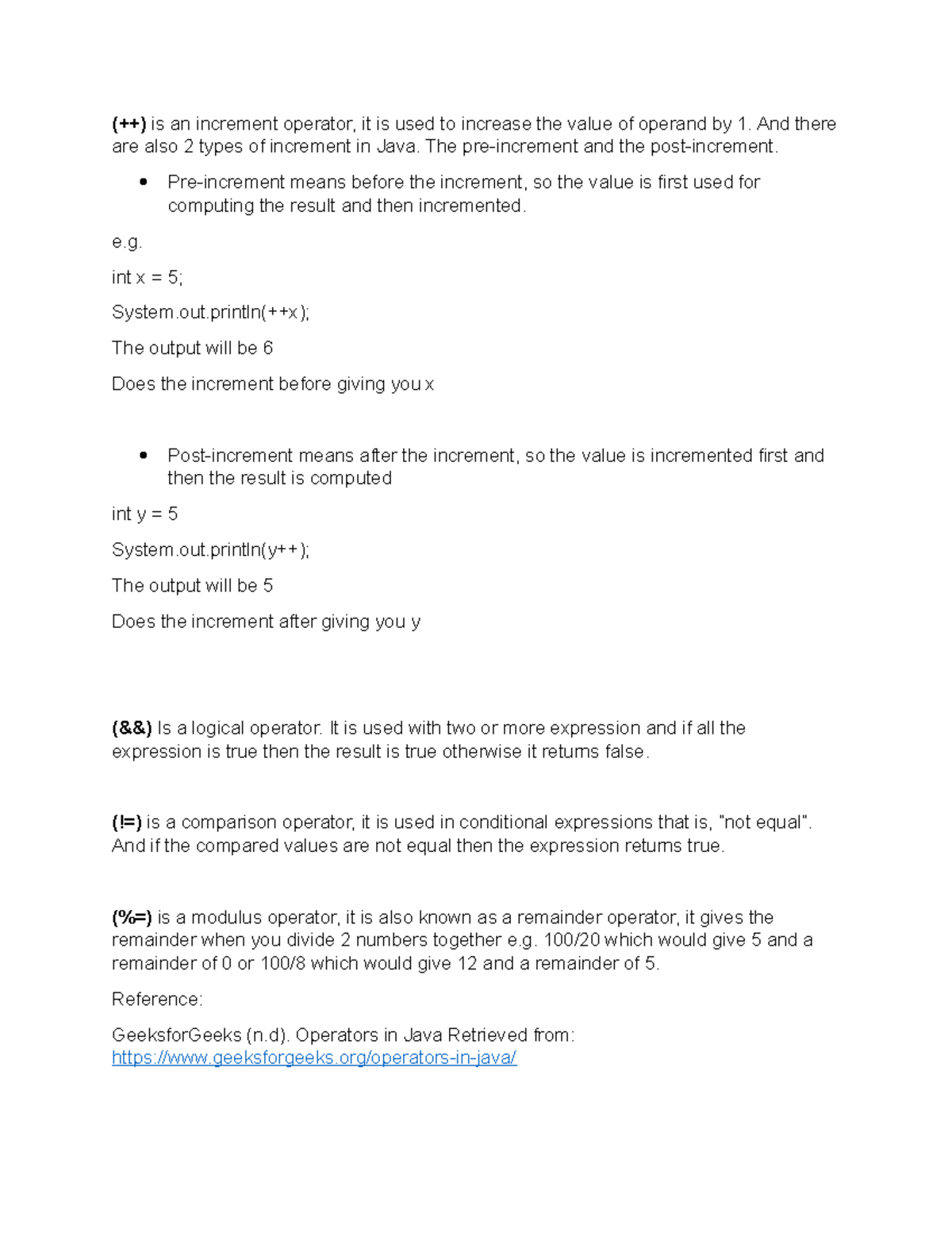 Discussion Forum Unit 1 Cs1102 Is An Increment Operator It Is Used To Increase The Value