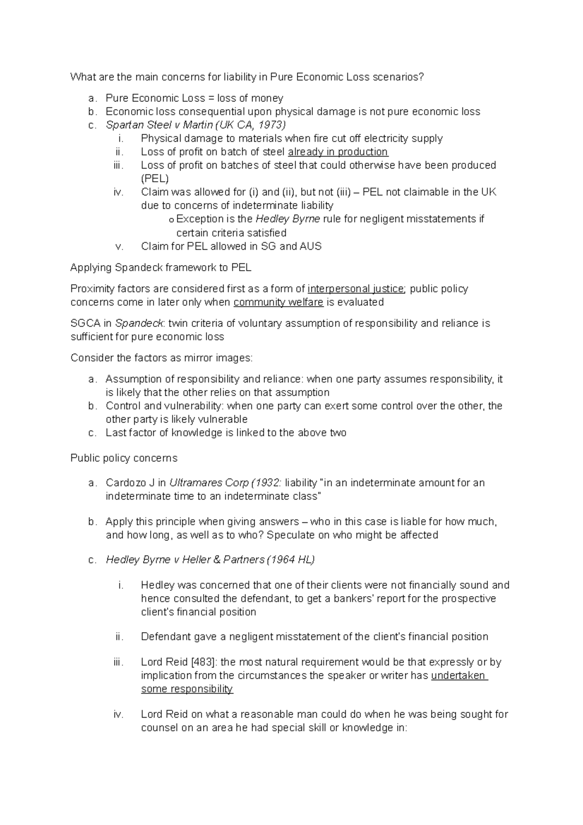 Pure Economic Loss Lecture Notes - What are the main concerns for ...