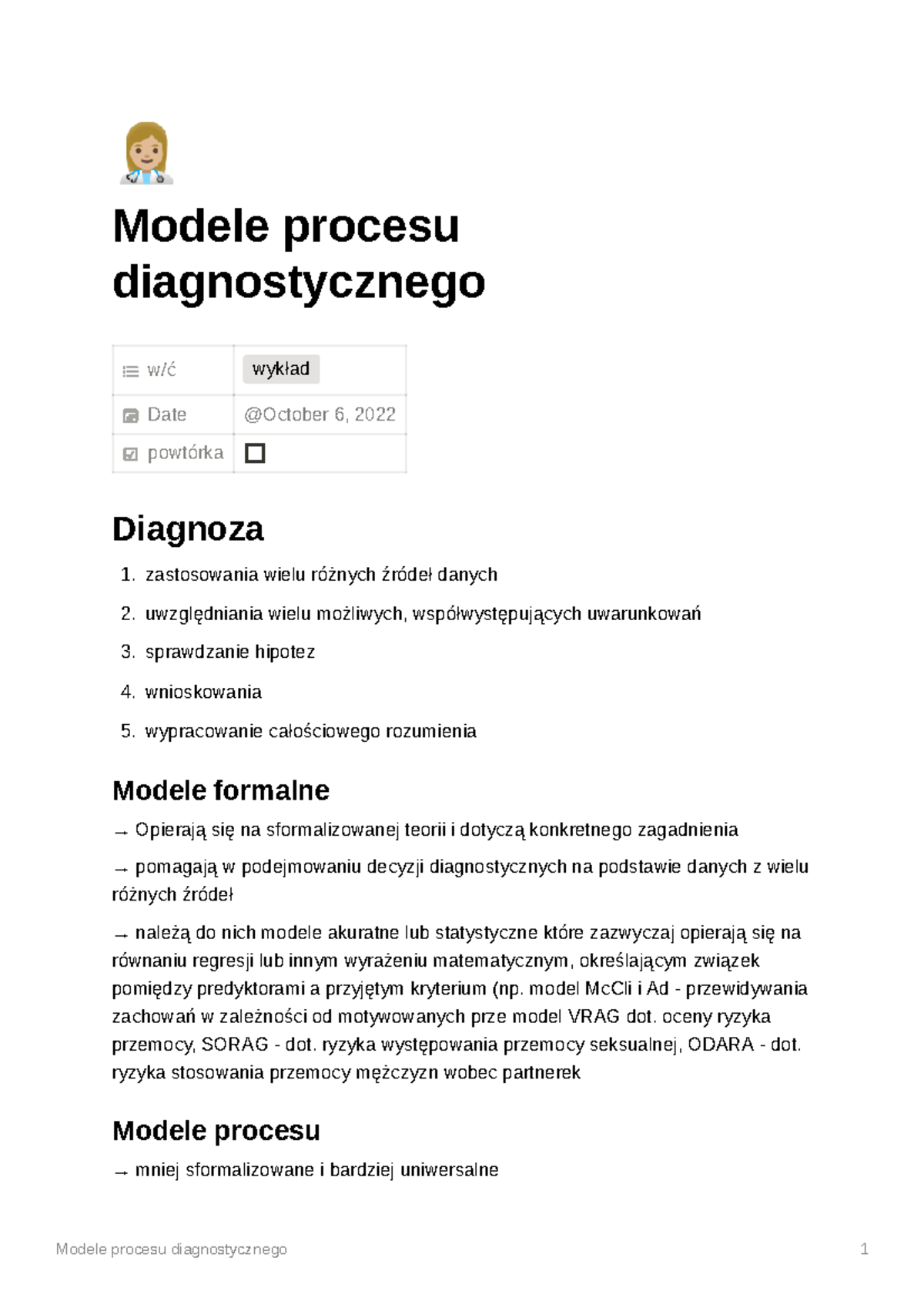 Modele procesu diagnostycznego - Modele procesu diagnostycznego w/ć ...