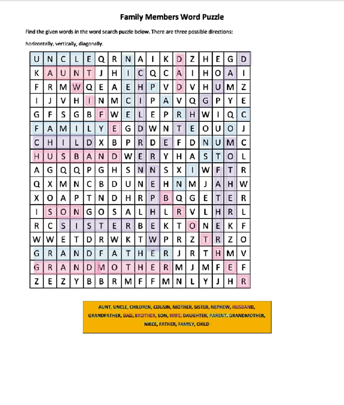 Family members word puzzle - Ingles - Studocu