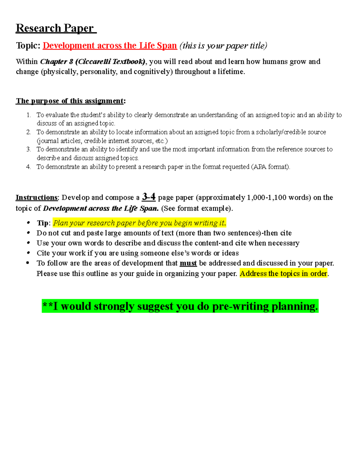 Life Span Development Research Paper - Research Paper Topic ...