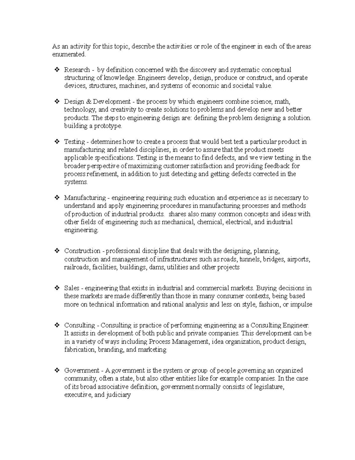 ENGINEERING MANAGEMENT - As an activity for this topic, describe the ...