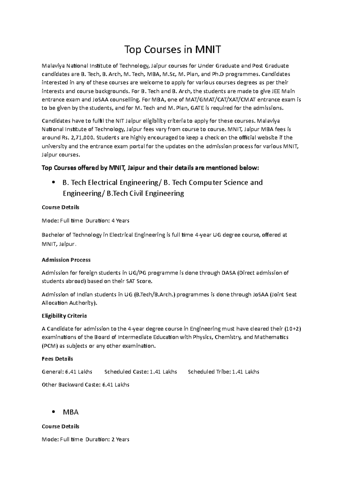 Top Courses in MNIT - this - Top Courses in MNIT Malaviya National ...