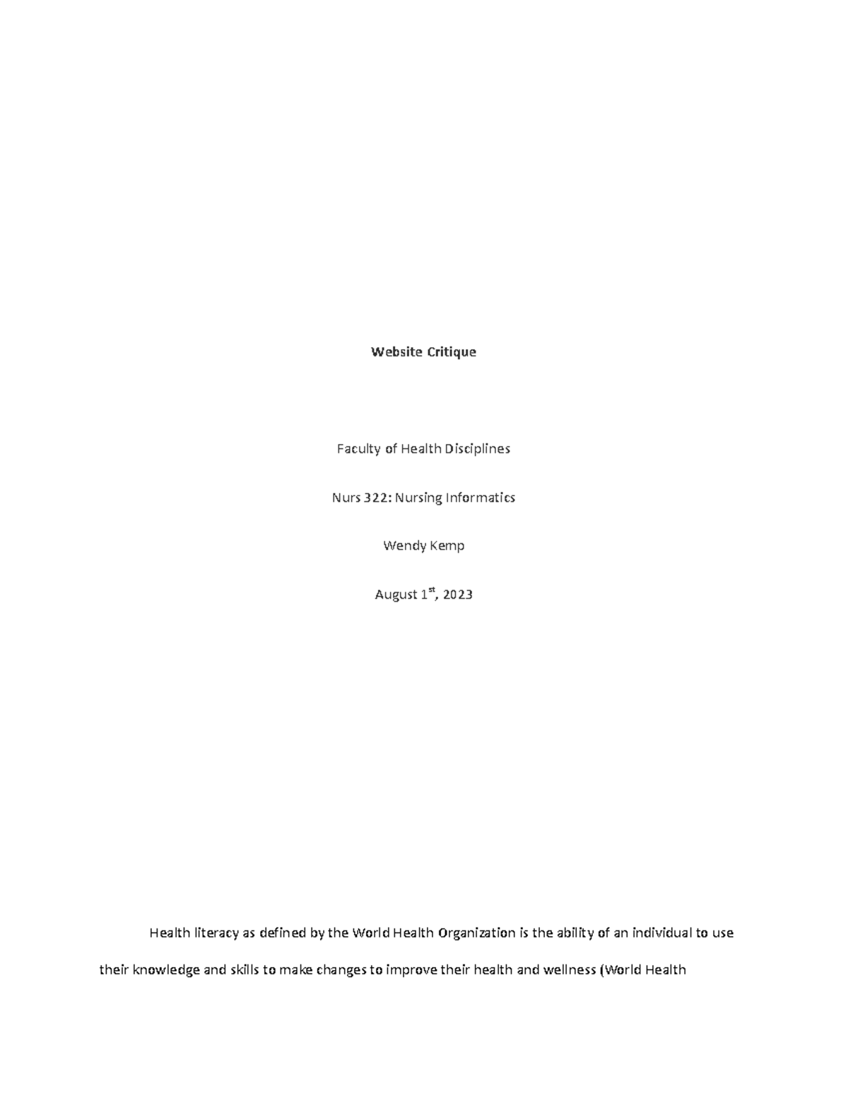 Document 5 - Website Critique - Website Critique Faculty of Health ...