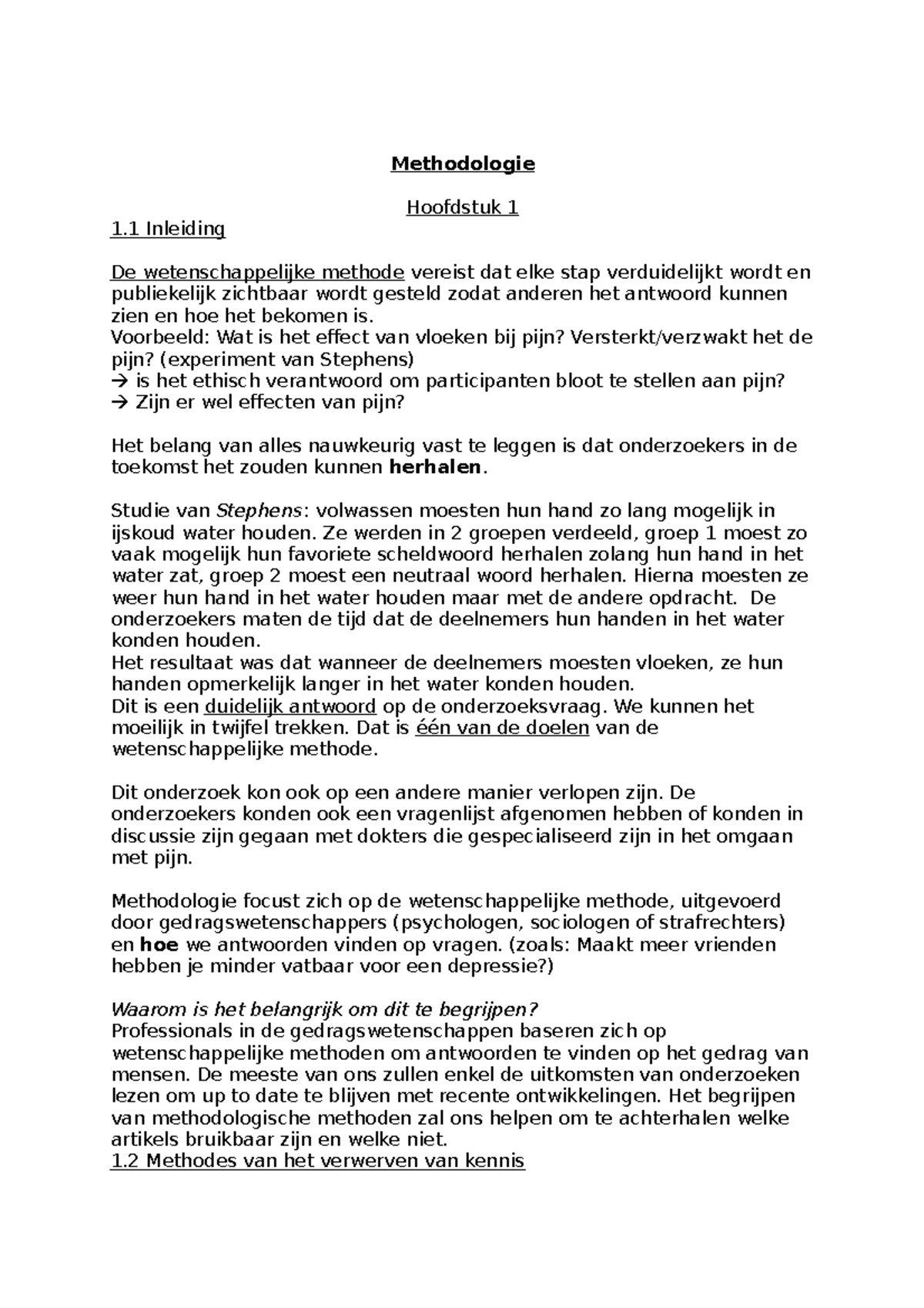 Methodologie-samengevat - Methodologie Hoofdstuk 1 1 Inleiding De ...