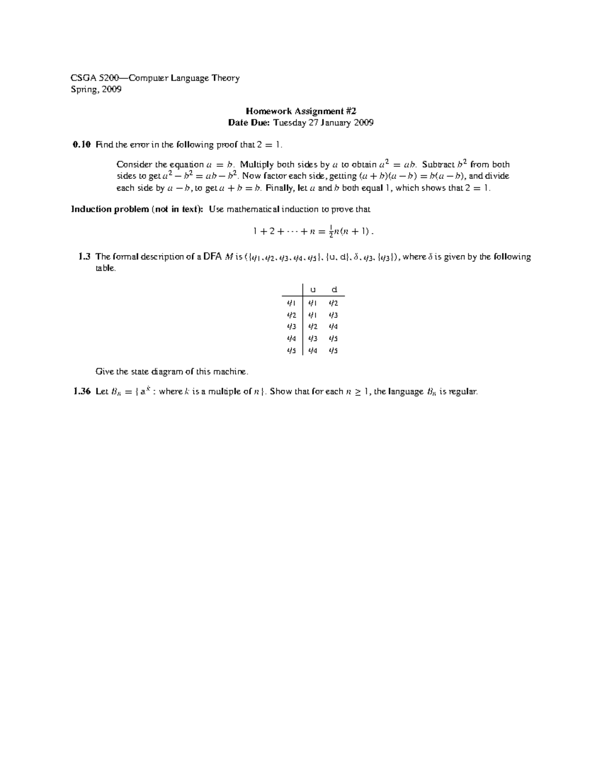 CSGA 5200 spring 2009 HW2 - CSGA 5200—Computer Language Theory Spring, 2009 Homework Assignment ...