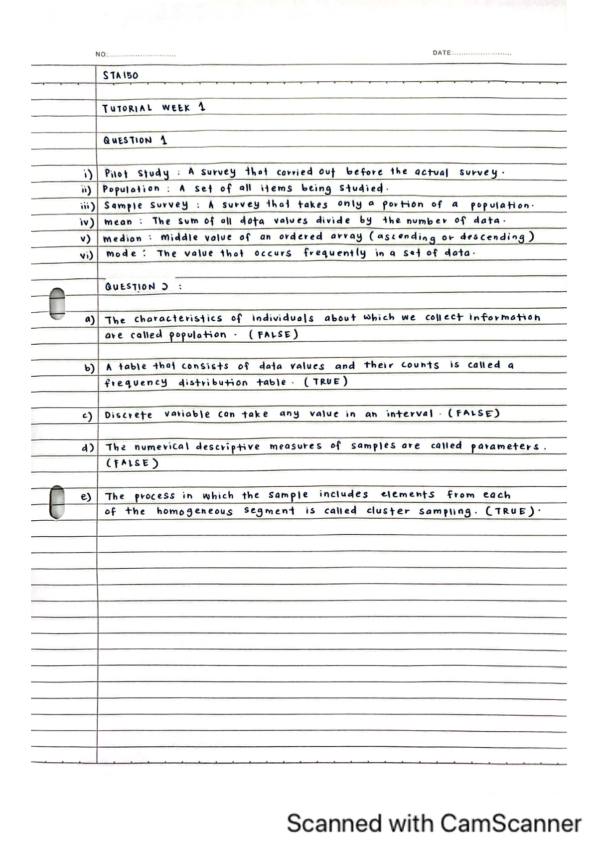 STA150 TUTO WEEK1 - Introduction to Statistics - Studocu