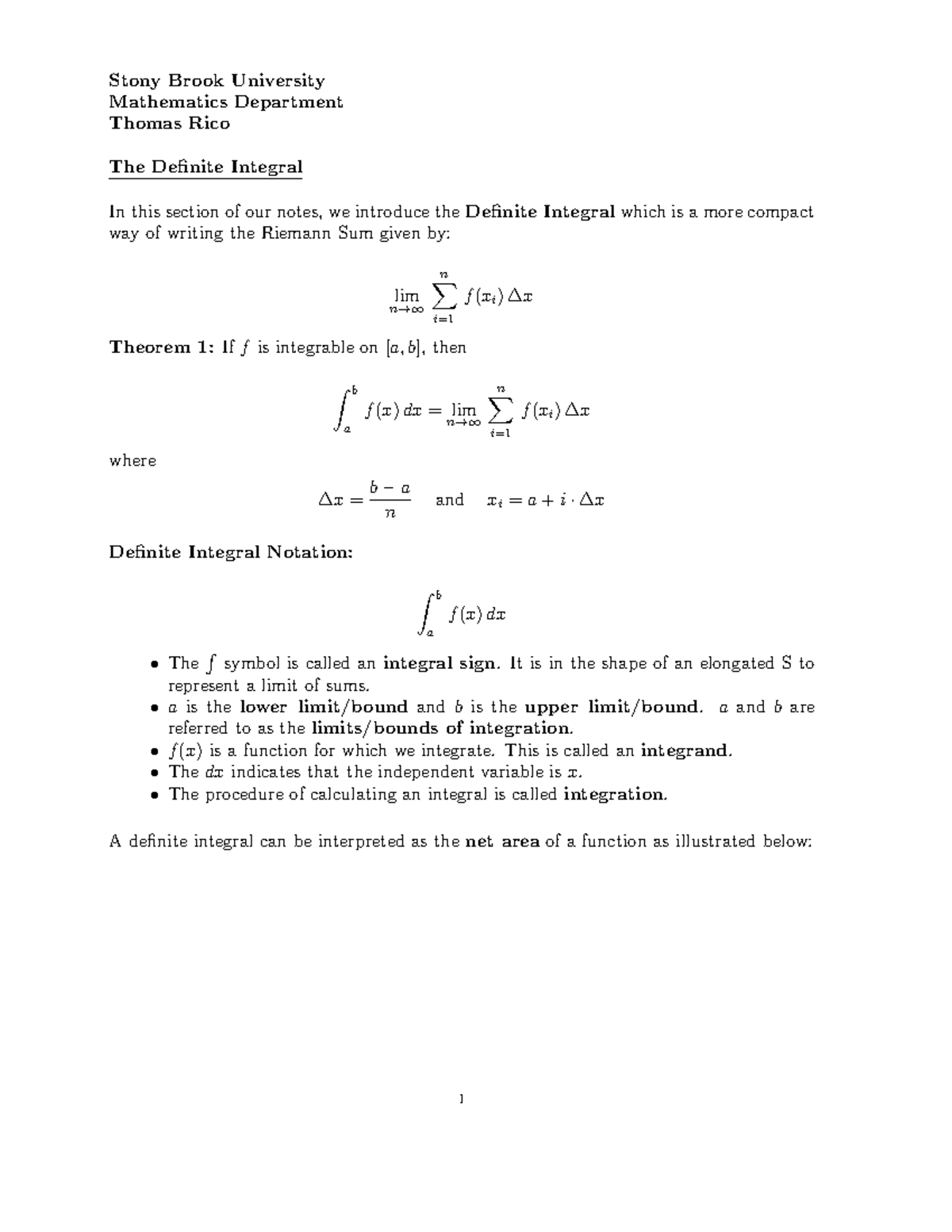Calculus B 02 The Definite Integral - Stony Brook University ...