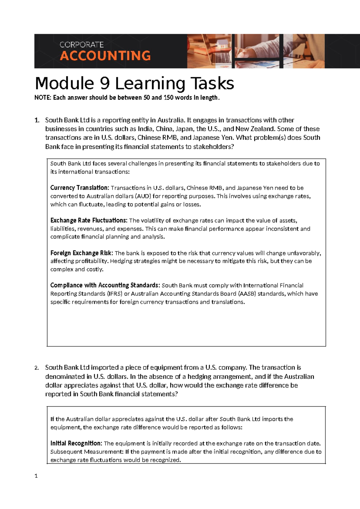 Module 9 Learning Tasks - Module 9 Learning Tasks NOTE: Each answer ...