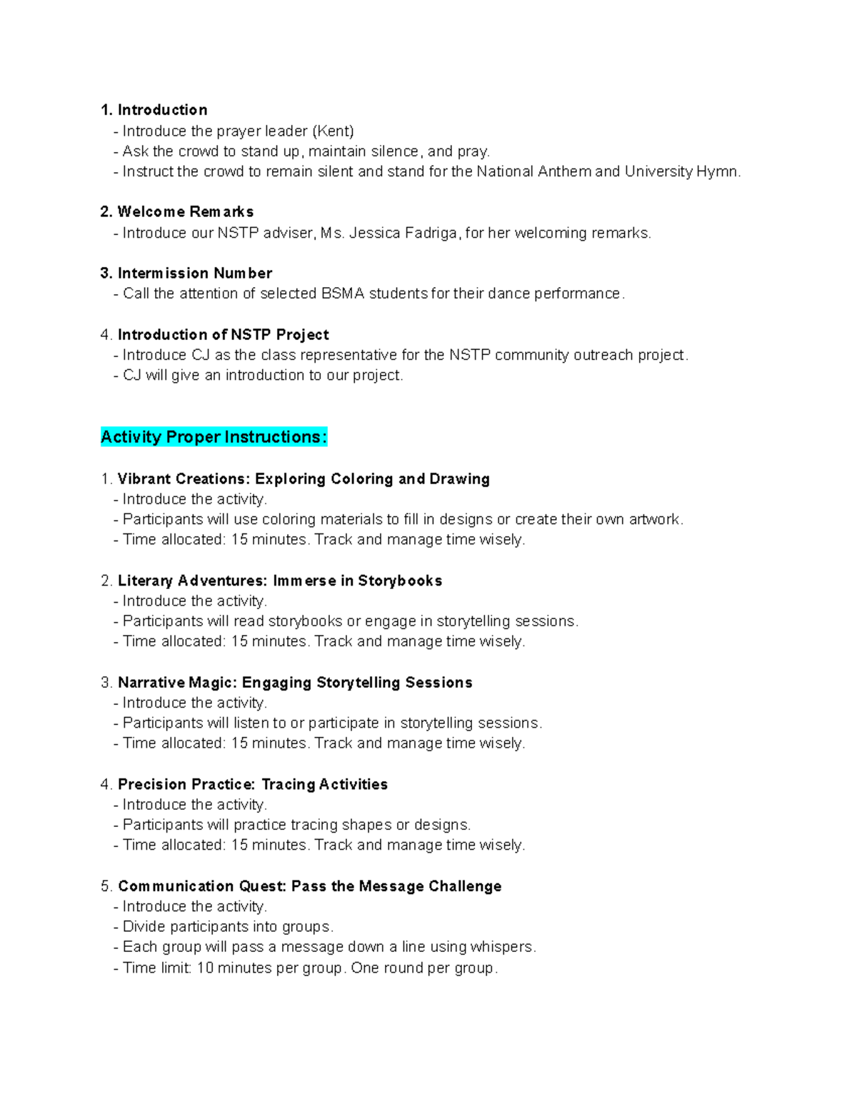 Outline for program flow - 1. Introduction - Introduce the prayer ...