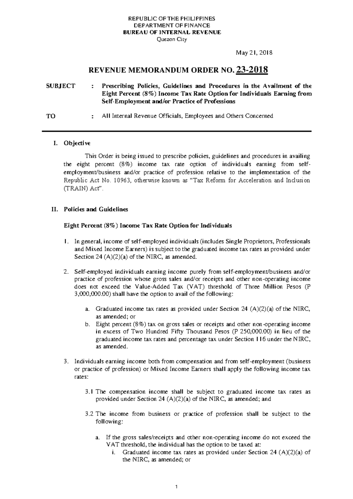8% RMO NO - BIR Issuances - May 21, 2018 December 12, 2014 REVENUE ...